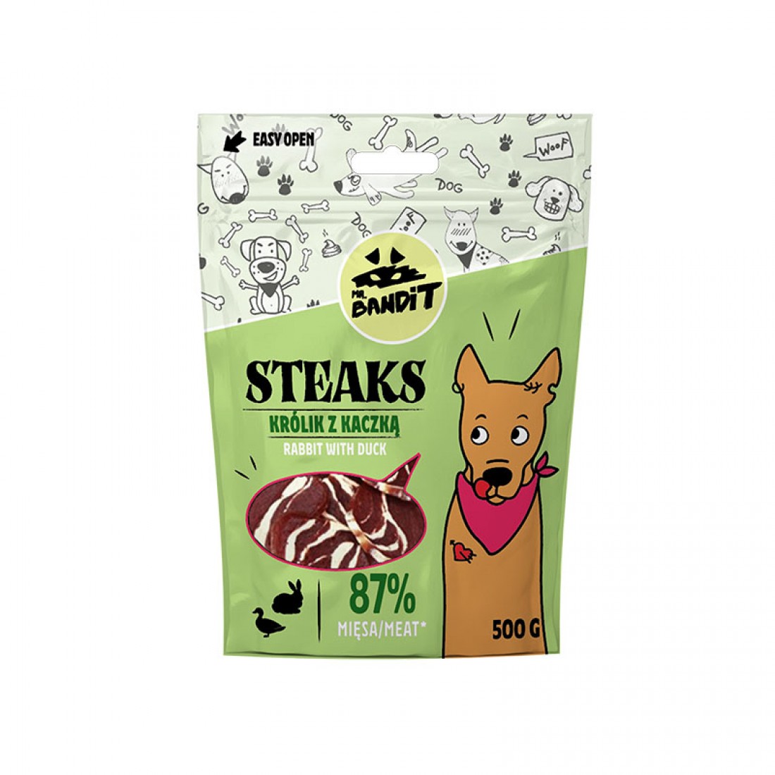 Recompense pentru caini, Mr Bandit STEAKS, iepure si rata, 500g GOPET